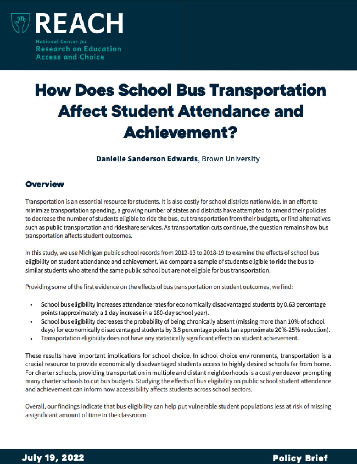 How Does School Bus Transportation POLICY BRIEF Affect Student ...