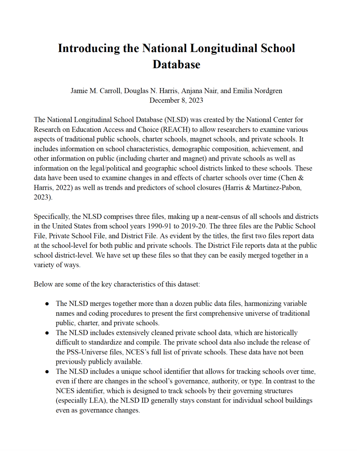 National Longitudinal School Database | REACH